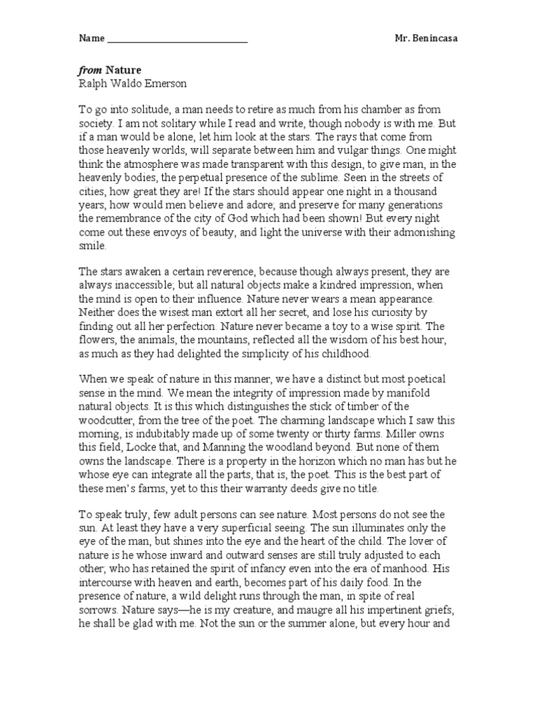 Nature Emerson Excerpt | PDF | Ralph Waldo Emerson