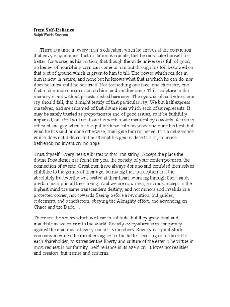 Self-Reliance Emerson Excerpt | PDF | Ralph Waldo Emerson | Individualism