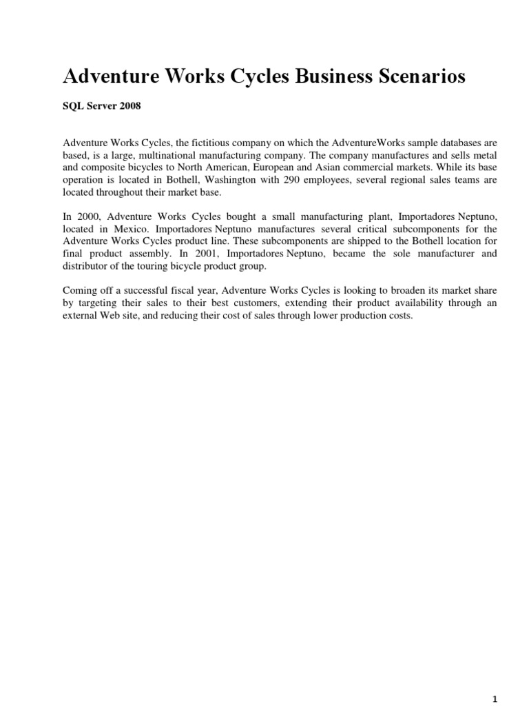 The DataBase Adventure Works Cycles Business | PDF | Table (Database ...