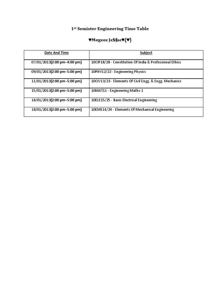 Engineering Exam Schedule | PDF | Technology & Engineering