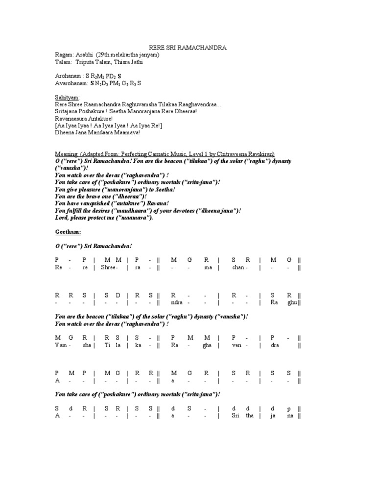 Reresrirama Arabhi Geetham | PDF