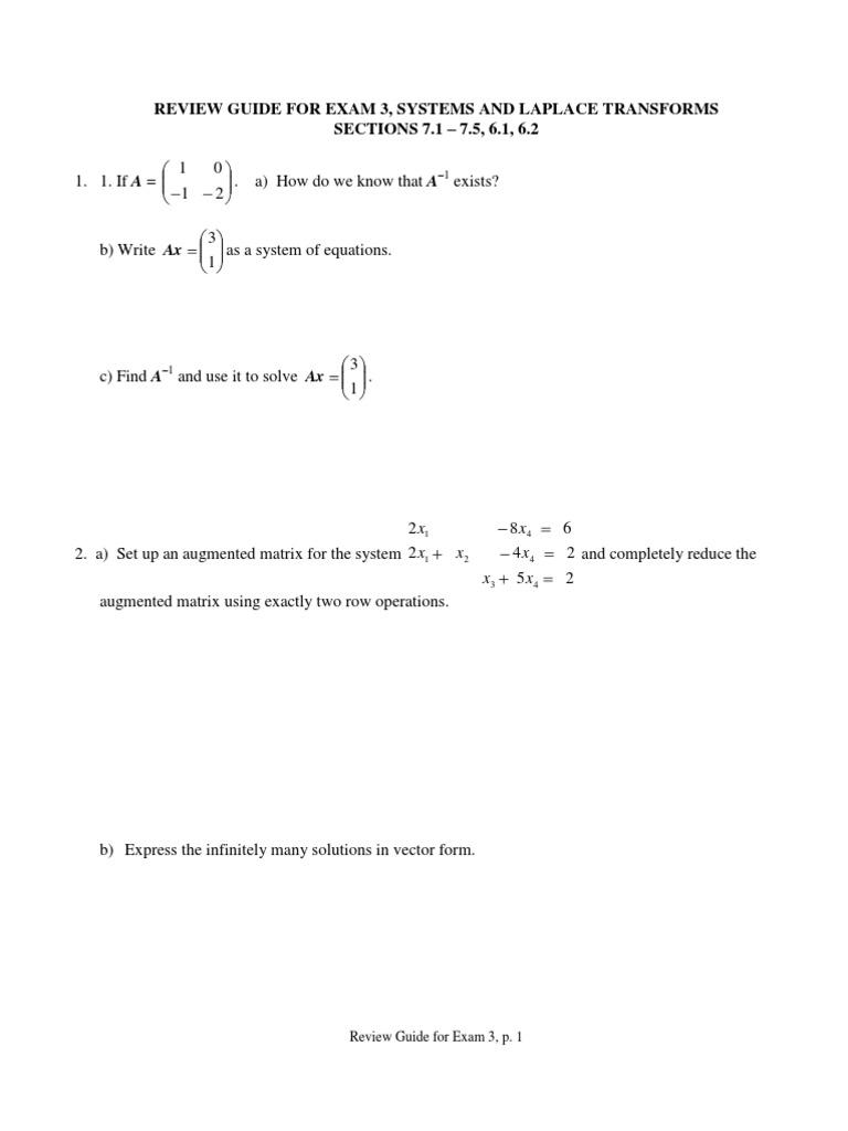 Exam 3 Review Systems Laplace Transforms Pdf Eigenvalues And