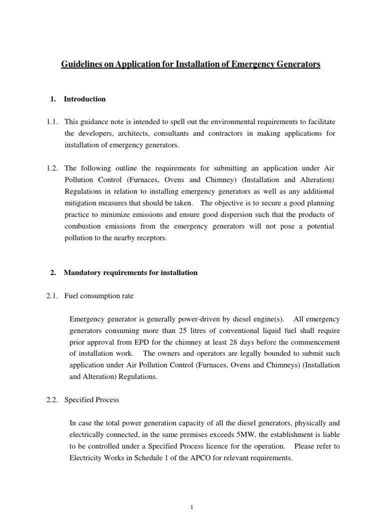 Guidelines On Installation of Emergency Generators | PDF | Chimney ...