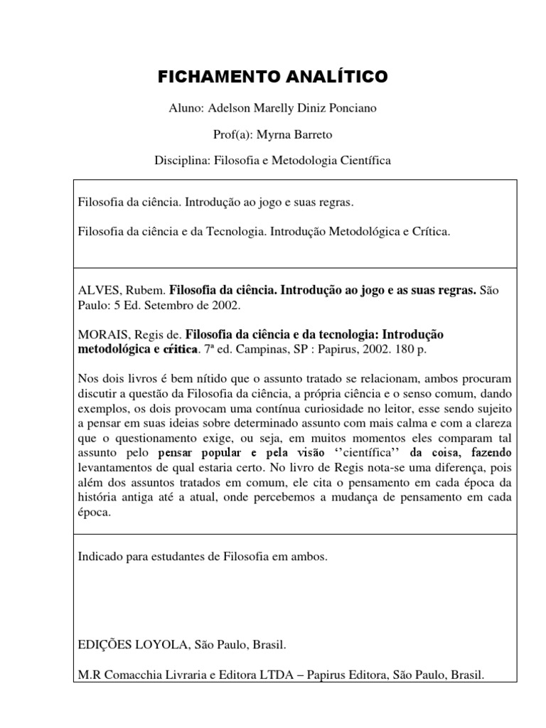 Fichamento Analítico