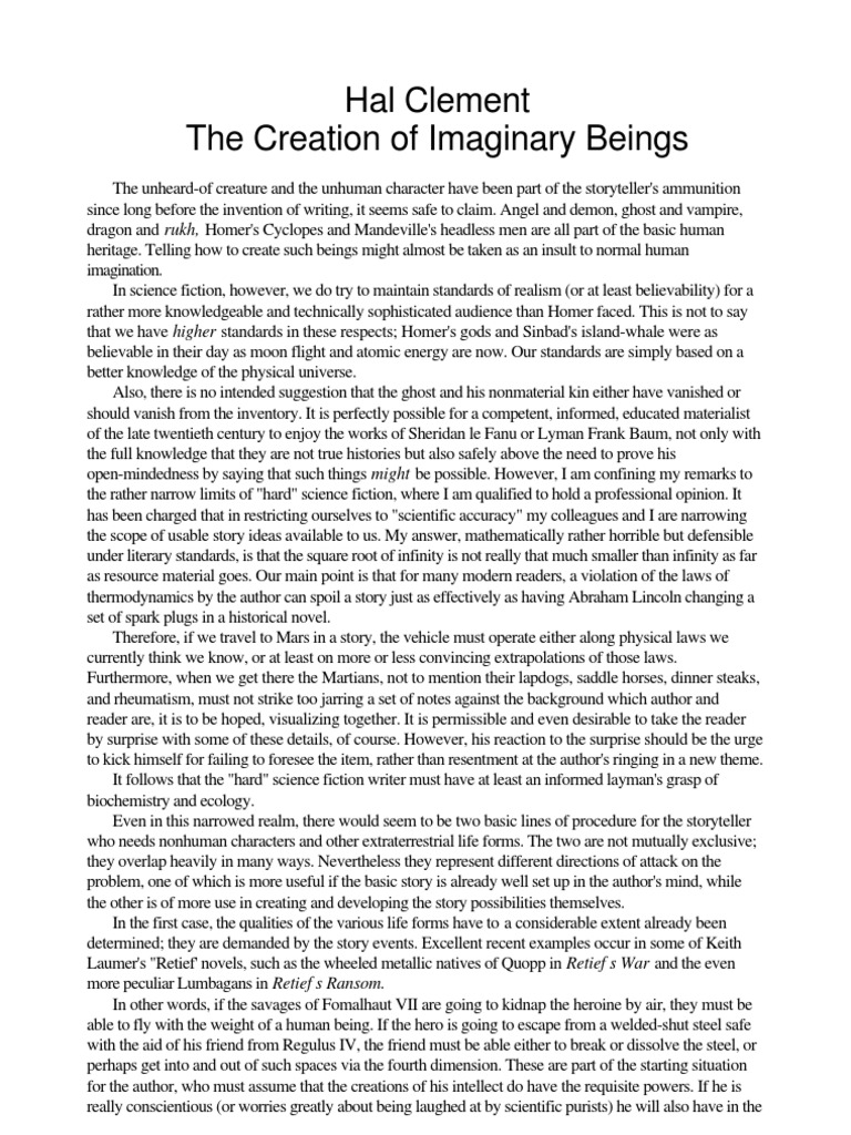 Hal Clement - The Creation of Imaginary Beings | PDF | Oxygen | Silicon