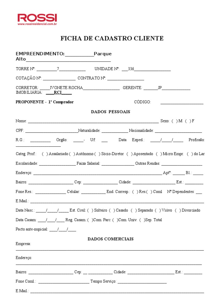 Ficha Cadastral Cliente | PDF | Bancos | Serviços financeiros