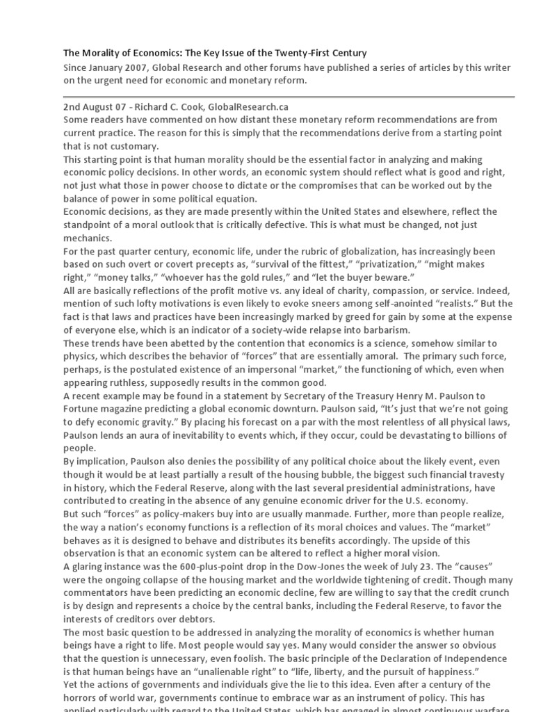 The Morality of Economics: The Key Issue of The Twenty-First Century ...