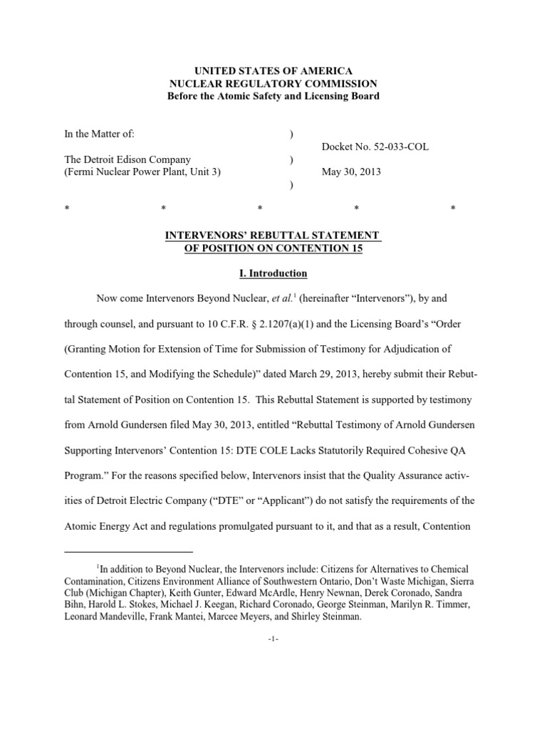 Intervenors' Rebuttal Statement of Position On Contention 15 | PDF ...