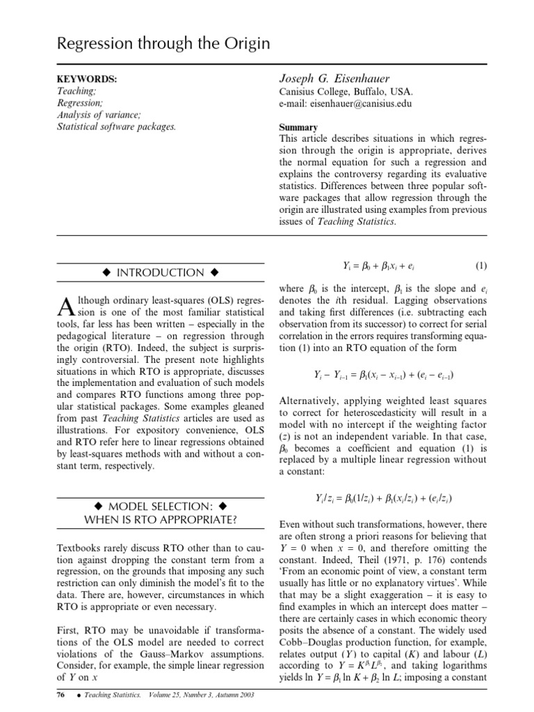 Regression Through The Origin | PDF | Ordinary Least Squares ...