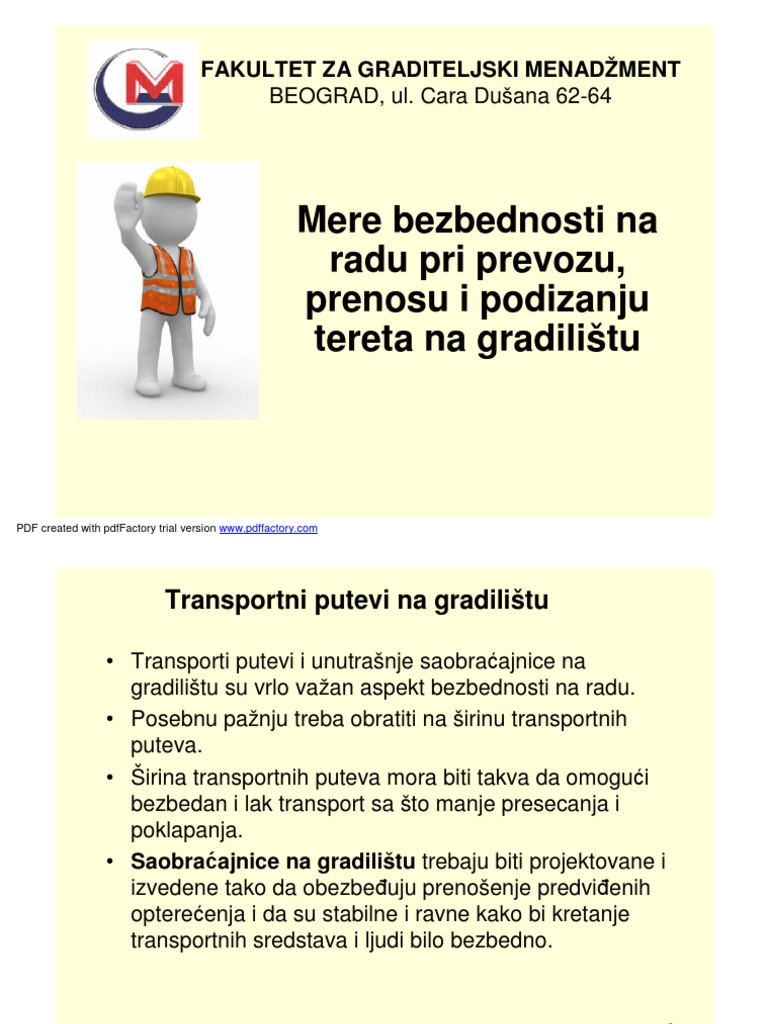 12 - Mere BZNR Pri Prevozu, Prenosu I Podizanju Tereta Na Gradilistu | PDF