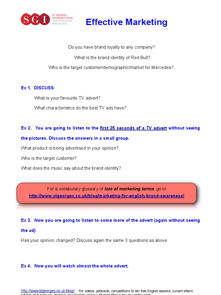 Advanced TEFL Lesson Plan: Effective Marketing - Business English | PDF ...