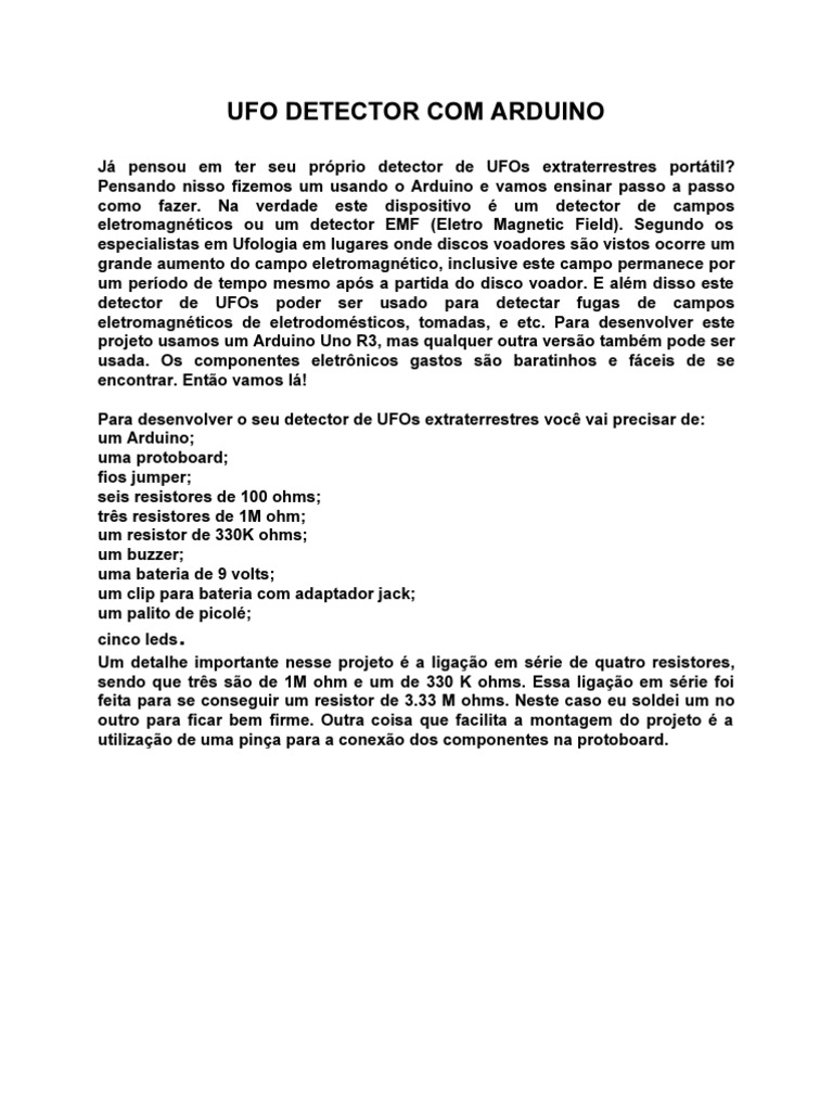 Detector de UFOs com Arduino: Guia Prático | PDF | Arduino | Resistor