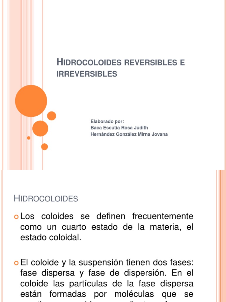 Hidrocoloides Reversibles e Irreversibles | PDF | Coloide | Calcio