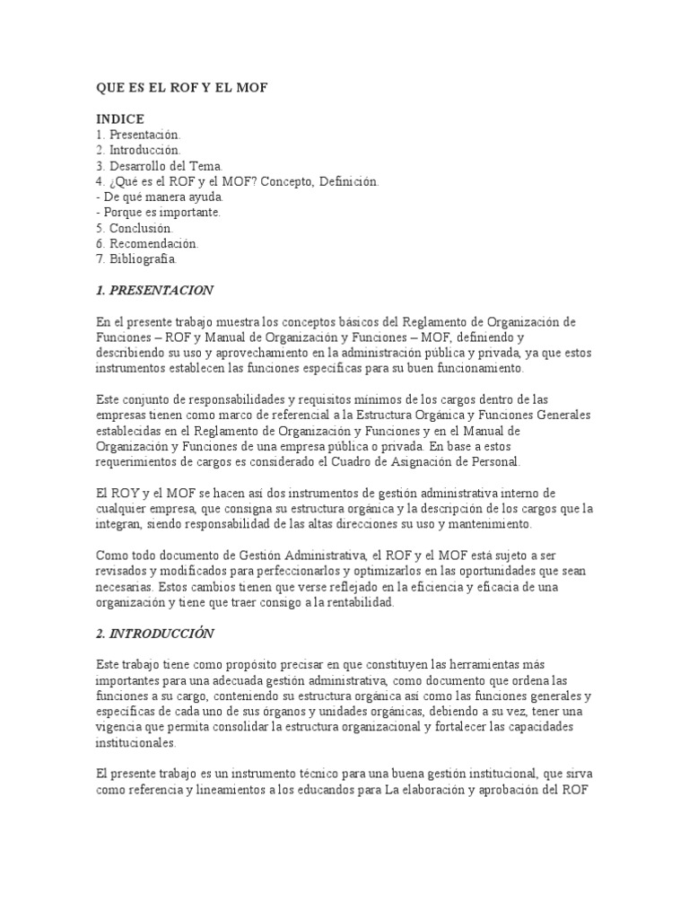 Que Es El Rof Y El Mof Presupuesto Regulacin