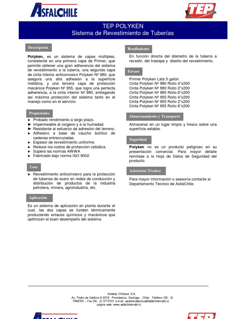 Cinta Polyken 980: Ficha Técnica y Usos | PDF | Revestimiento | Adhesión