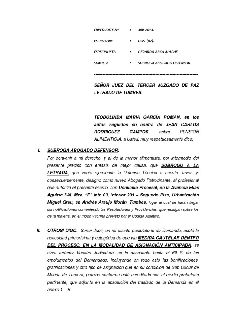 Escrito Nro 02 Subroga Abogado Defensor | PDF