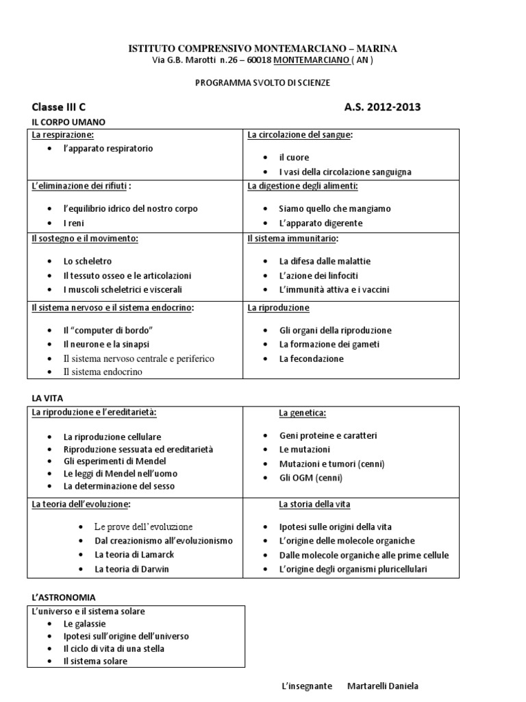 Programma Svolto Matematica e Scienze 3 C