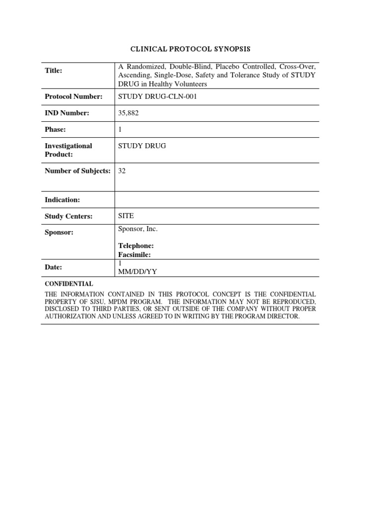 Protocol Synopsis Sample Sheet (HW) | C Reactive Protein | Clinical Trial