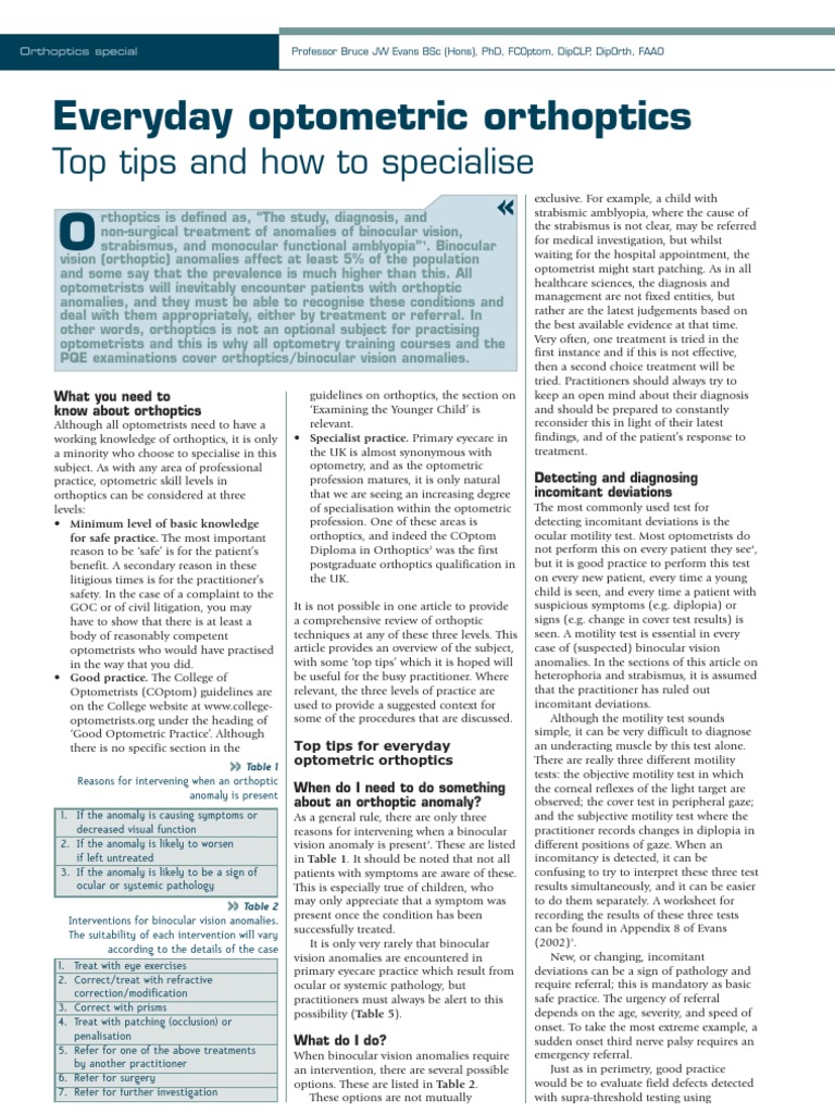 New in Orthoptics | Download Free PDF | Optometry | Vision