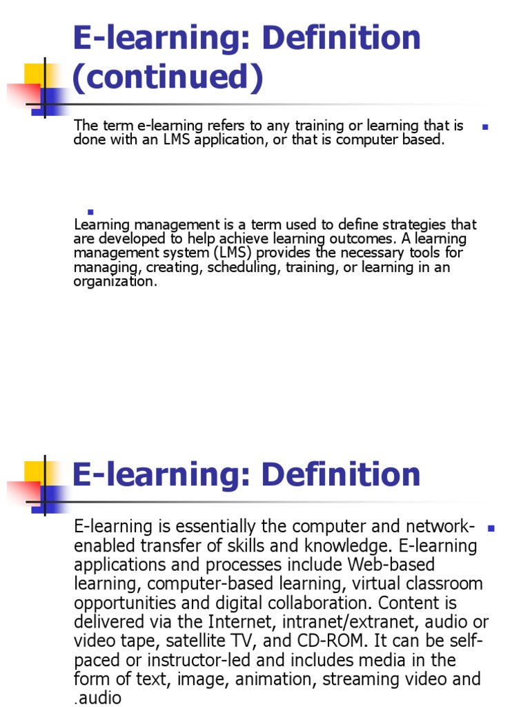 E Learning Definition | PDF | Educational Technology | Moodle
