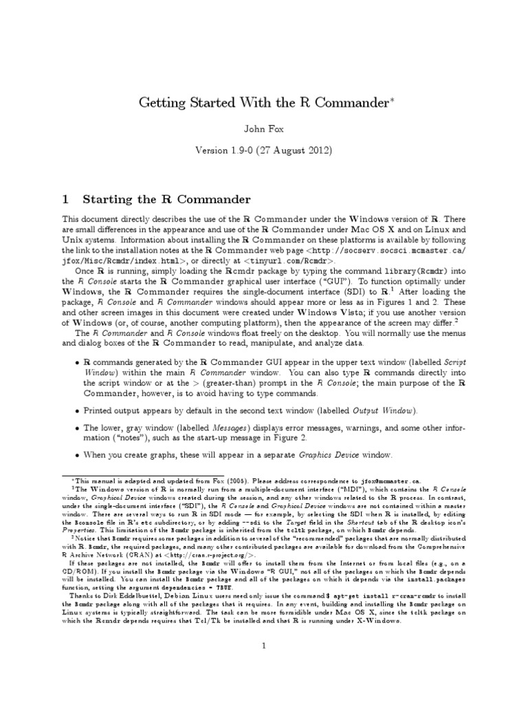 Getting Started With The RCMDR | PDF | R (Programming Language) | Command Line Interface