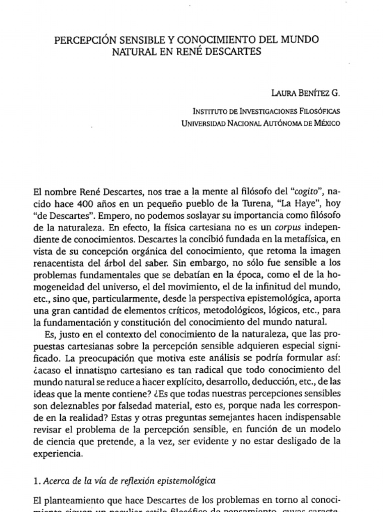 Percepción Sensible y Conocimiento Del Mundo Natural en René Descartes ...