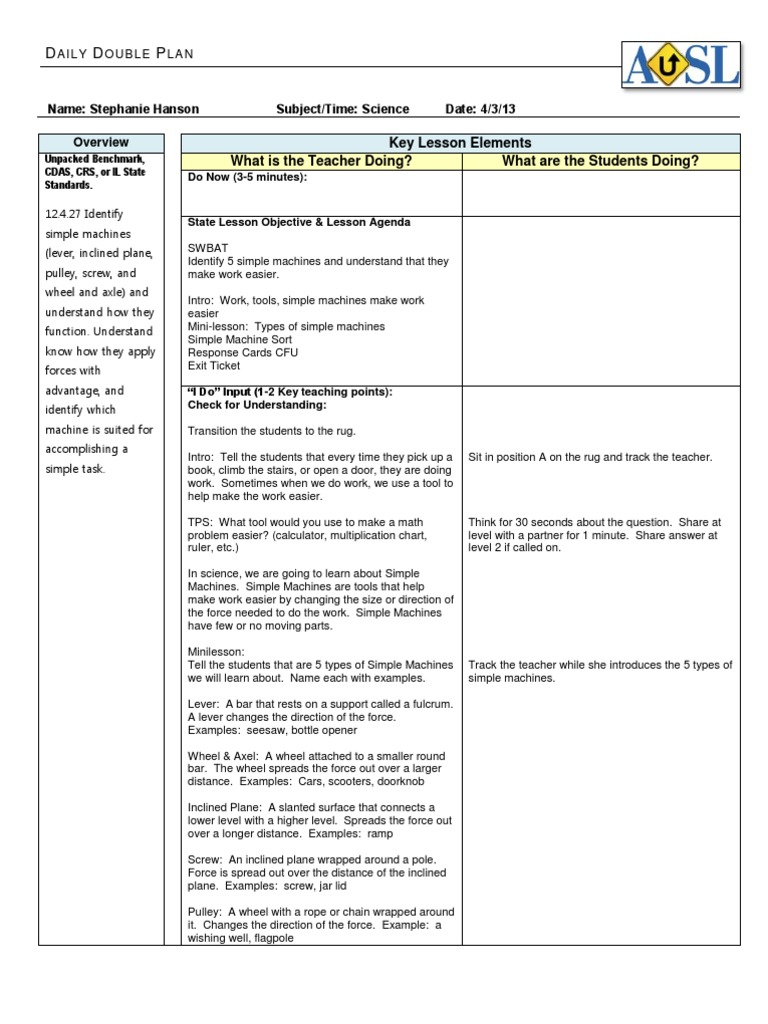 Simple Machines Lesson Plan | PDF | Machines | Lever