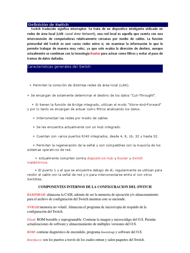 Definición y características principales de los switches de red | PDF ...