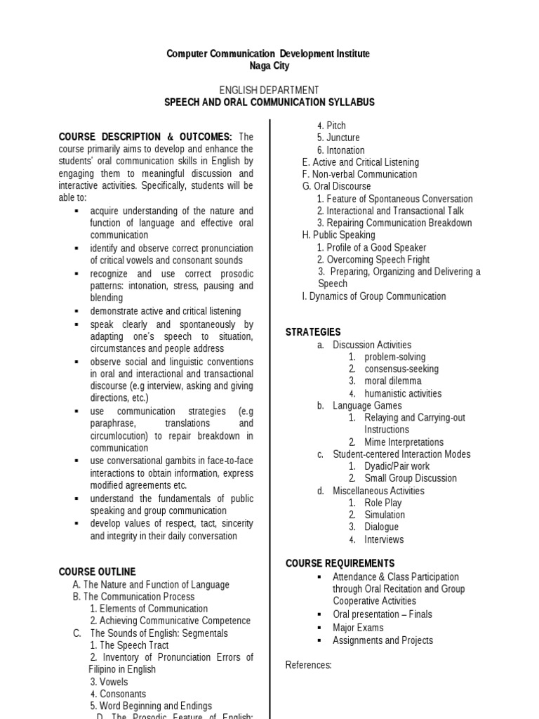 Speech and Oral Eng Syllabus | PDF | Speech | Human Voice