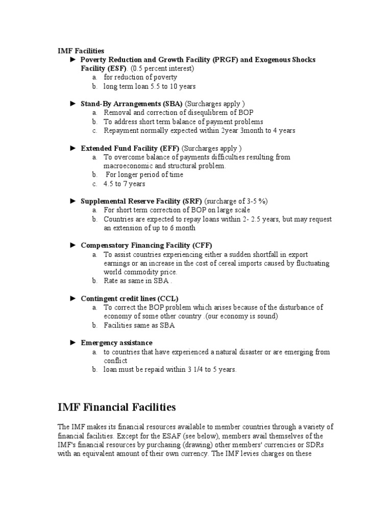 IMF Facilities | PDF | International Monetary Fund | Balance Of Payments
