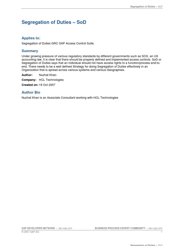 Segregation of Duties - SoD | PDF