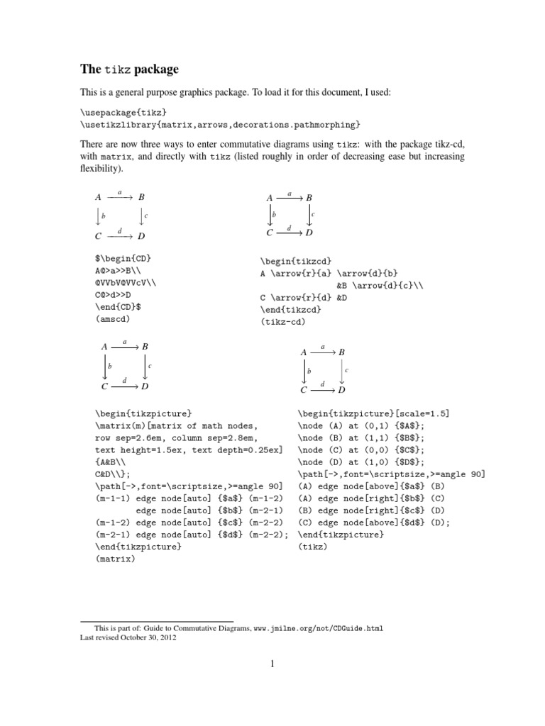 The Tikz Package: Last Revised October 30, 2012 | PDF | Matrix (Mathematics) | Mathematical Concepts
