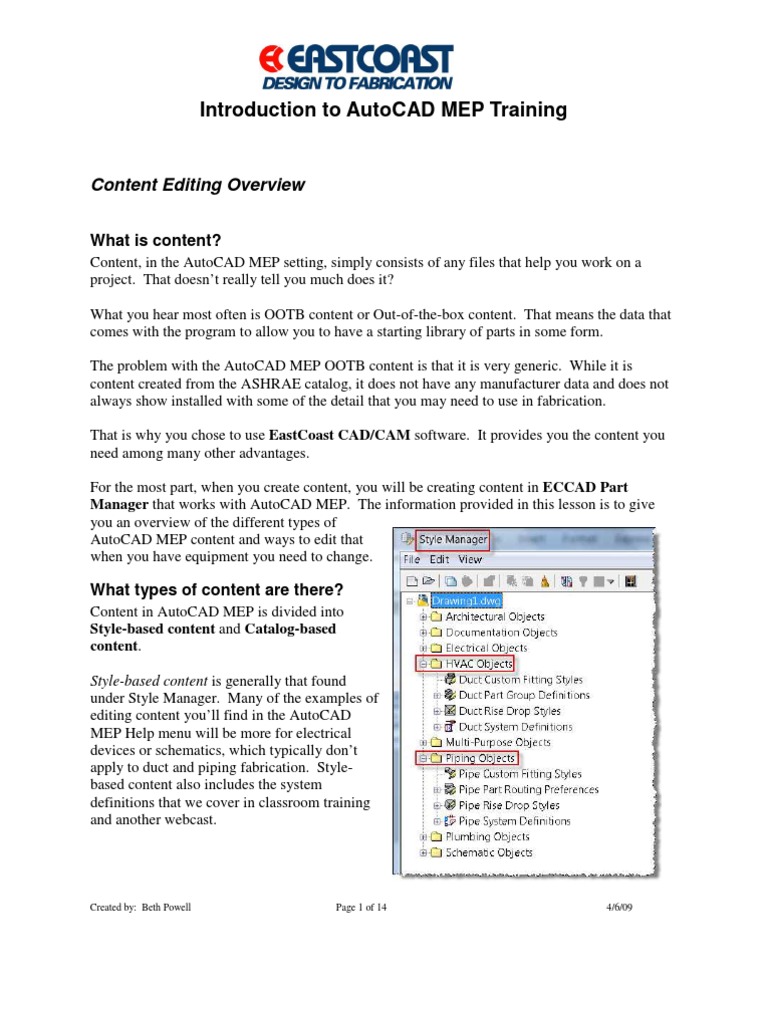 Introduction To Autocad Mep Training: Content Editing Overview | PDF ...
