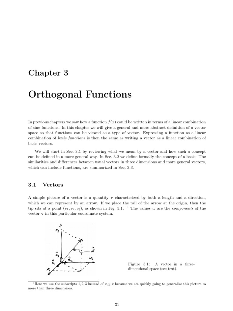 Orthogonal Functions: 3.1 Vectors | PDF | Basis (Linear Algebra ...