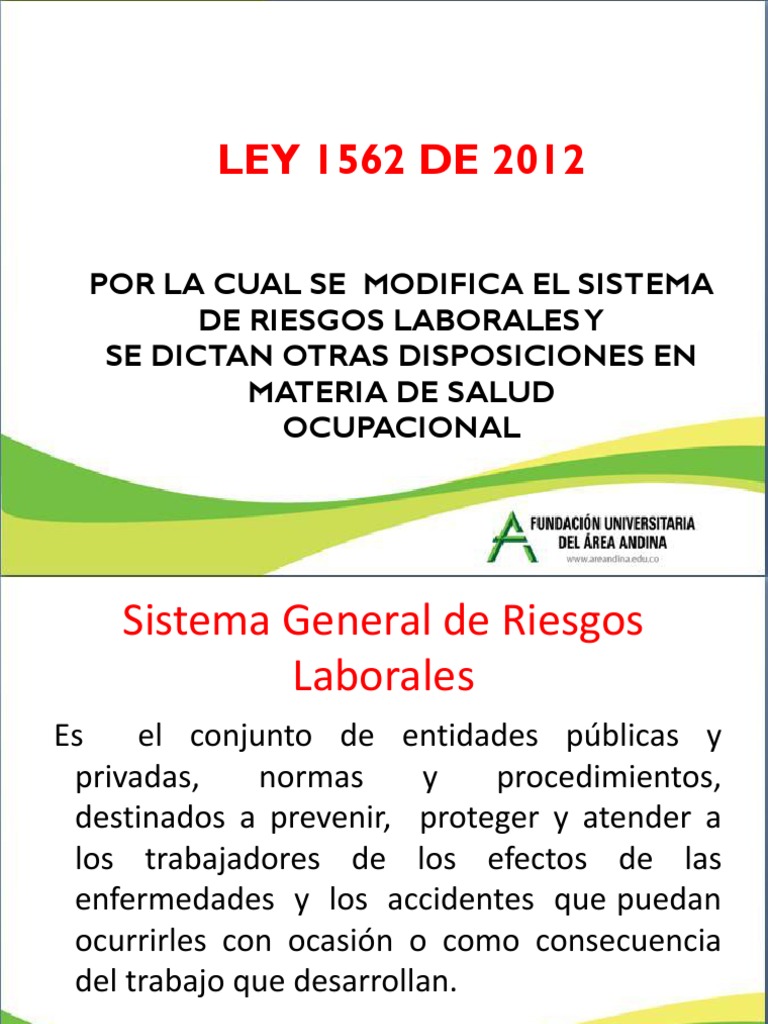 LEY 1562 DE 2012 | Derecho laboral | Seguridad y salud ocupacional ...