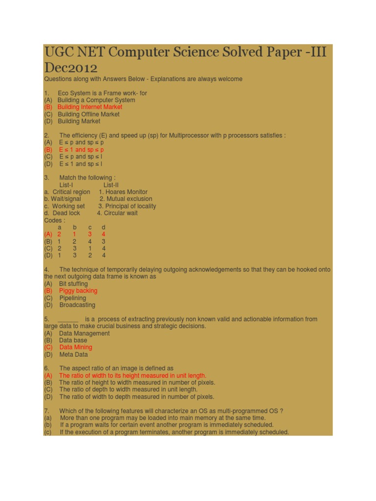 UGC NET Computer Science Solved Paper - III Dec2012: (B) Building ...
