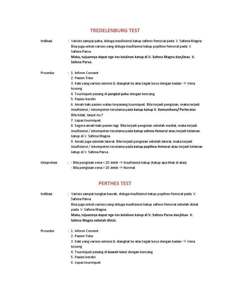 Tredelenburg & Perthes Test | PDF
