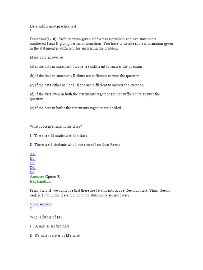 Data Sufficiency Practice Test | PDF | Logic | Truth