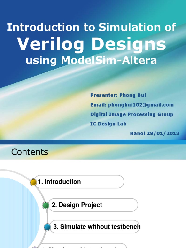 Verilog Designs: Introduction To Simulation of Using Modelsim-Altera | PDF | Compiler | Simulation