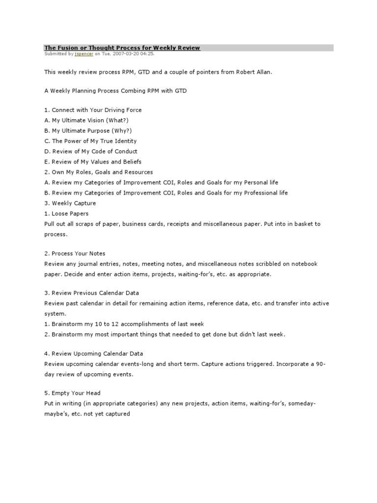 The Fusion or Thought Process For Weekly Review | PDF | Business