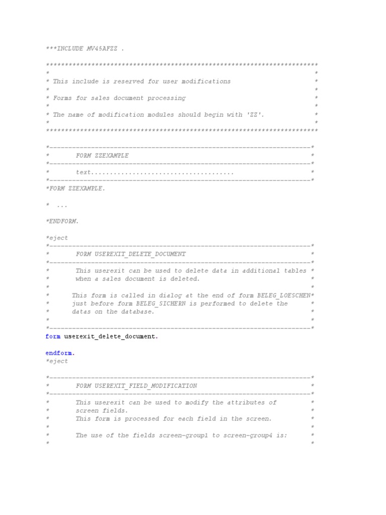 Userexit - Delete - Document: Form Endform | PDF | Computers