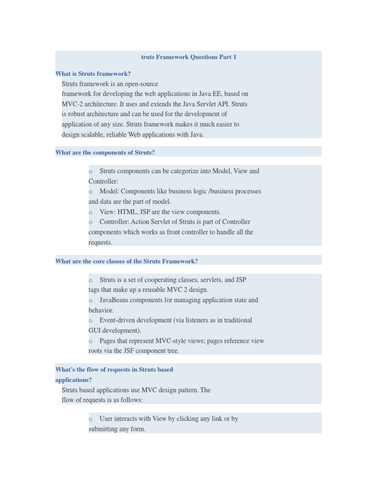 Truts Framework Questions Part 1 What Is Struts Framework? | PDF ...