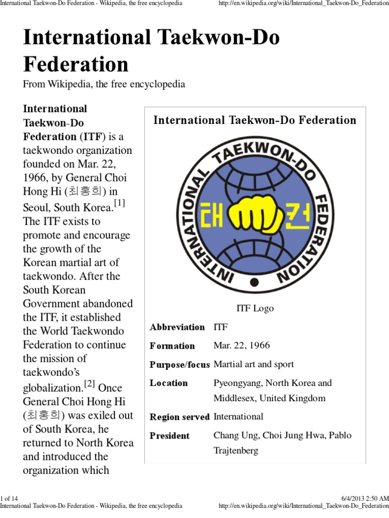 International Taekwon-Do Federation - Wikipedia, The Free Encyclopedia | PDF | Taekwondo ...