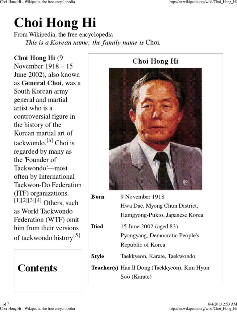 Choi Hong Hi - Wikipedia, The Free Encyclopedia | PDF | Taekwondo ...