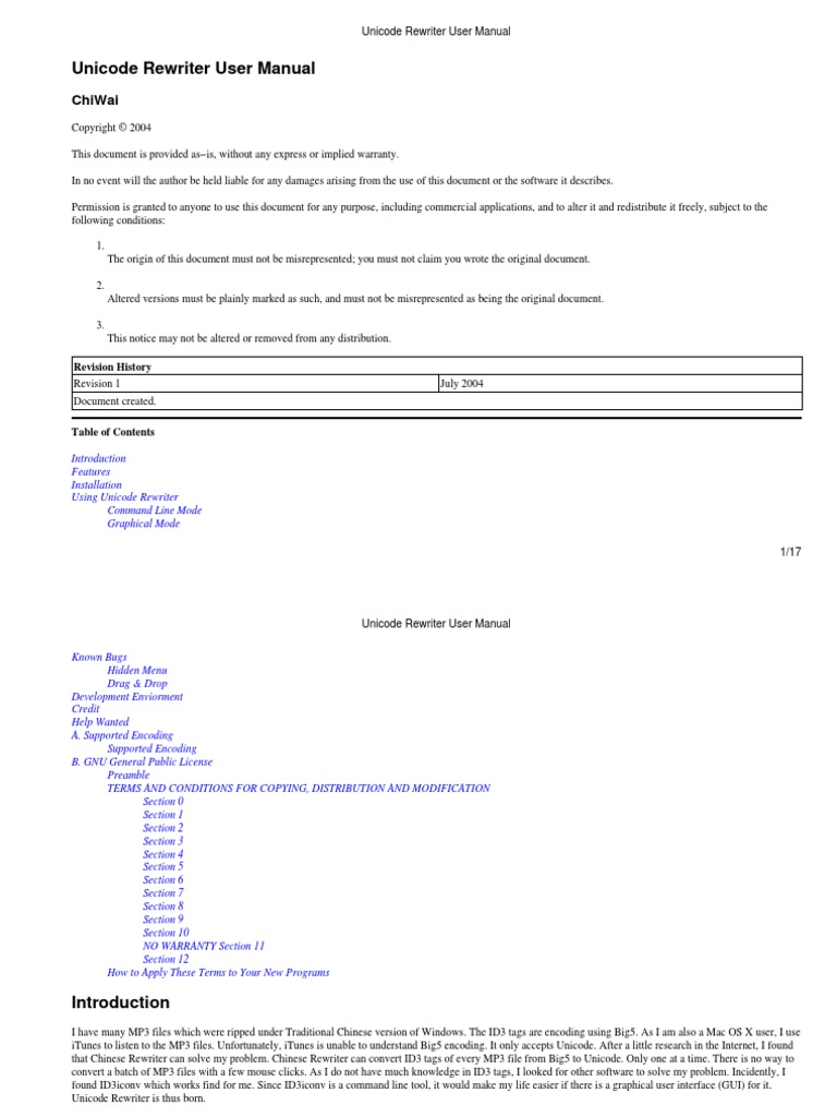 Uni Code Rewriter User Manual | PDF | License | Source Code