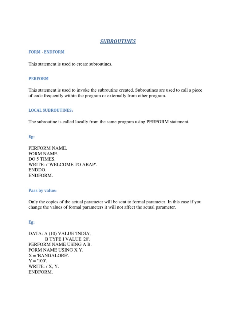 Subroutines: Form - Endform | PDF