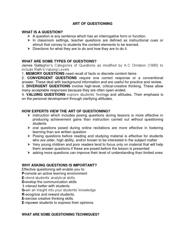 Art of Questioning | PDF | Question | Learning