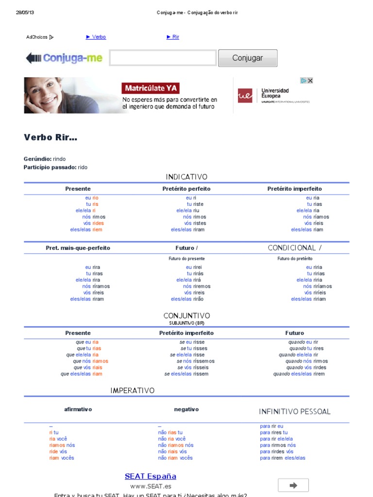 Conjuga-Me - Conjugação Do Verbo Rir | PDF