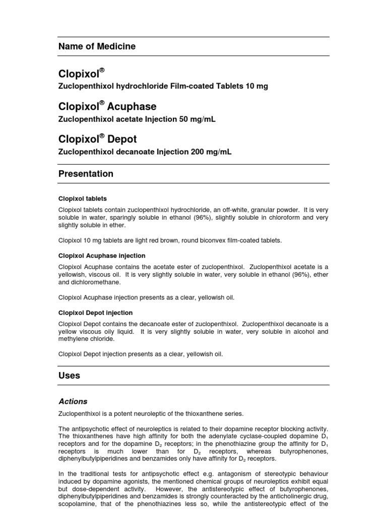 Clopixol Ta Binj | PDF | Injection (Medicine) | Antipsychotic