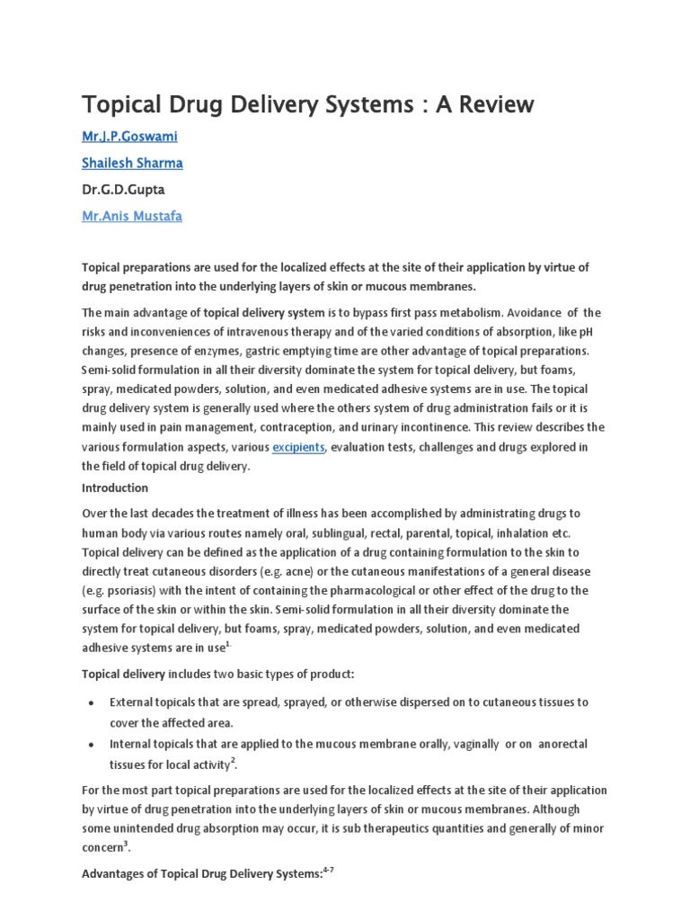 Topical Drug Delivery Systems | PDF | Topical Medication | Epidermis